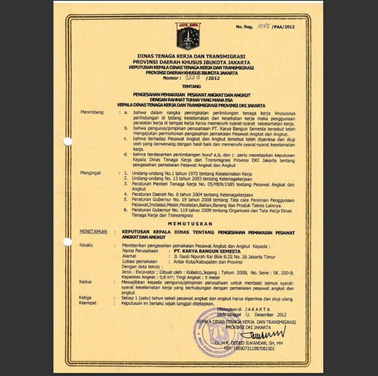 Contoh SILO Alat Berat: Memahami Surat Izin Layak Operasi - Blog Mimosatree